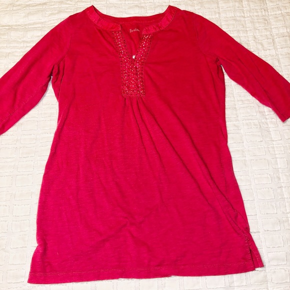 Boden | Tops | Boden Red Embroidered Tunic Top 34 Sleeves Large | Poshmark